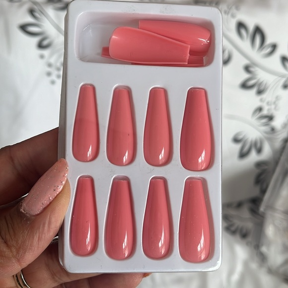 Makeup | 24 Piece Long Pink Coffin Shape Press On Nails | Poshmark
